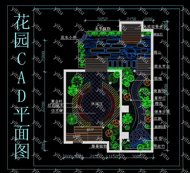 园林设计花园cad施工平面图,花园cad施工图下载 素材下载易图网cad设计图纸库