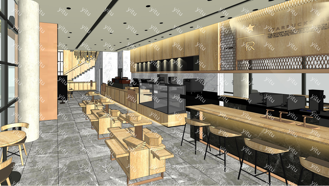【星巴克】浙江杭州天寓店施工图,咖啡店cad设计图纸下载 素材下载易图网cad设计图纸库