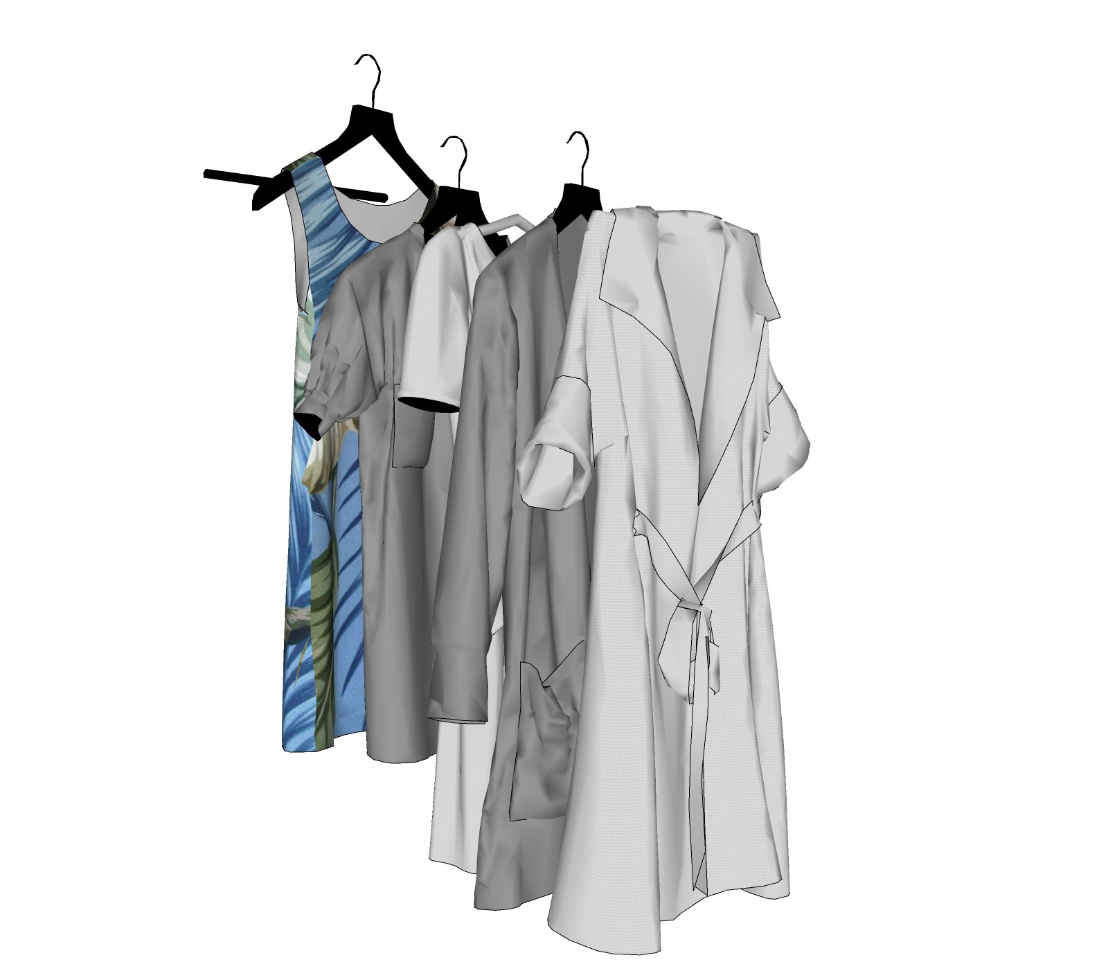 现代女士休闲服饰草图大师模型服装店衣架su模型下载 陈设饰品服饰模型su模型 Su模型库 Sketchup网