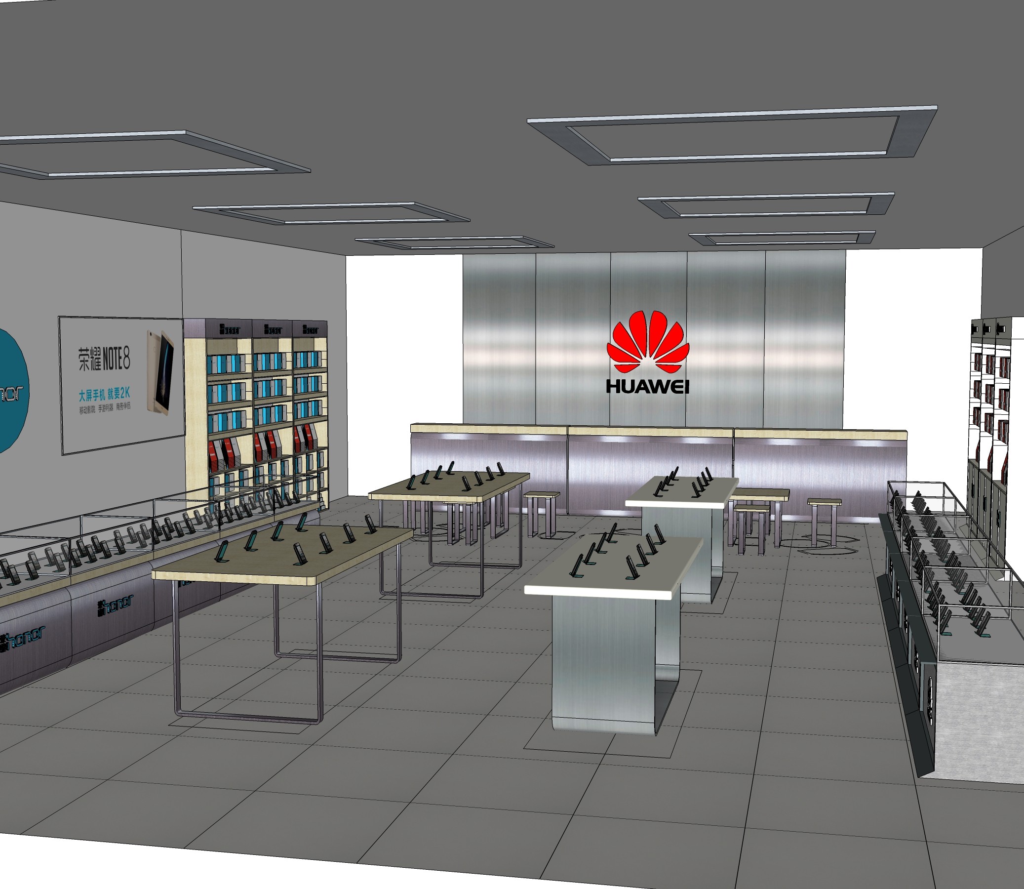 华为手机专卖店草图大师模型,专卖店su模型下载 商业空间专卖店模型su模型 Su模型库 Sketchup网