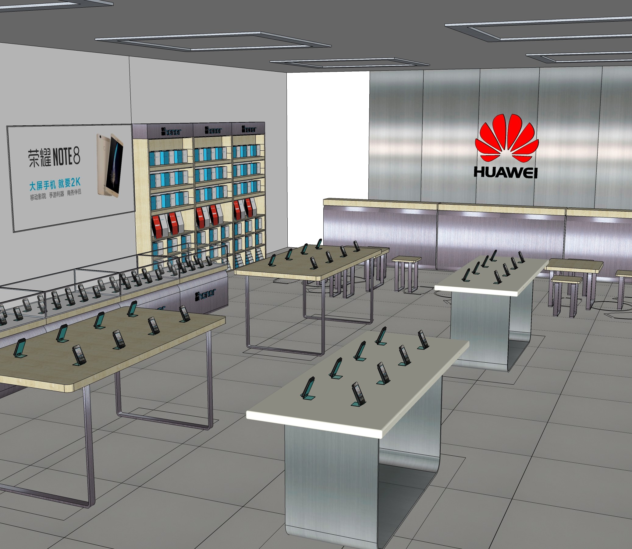 华为手机专卖店草图大师模型,专卖店su模型下载 商业空间专卖店模型su模型 Su模型库 Sketchup网