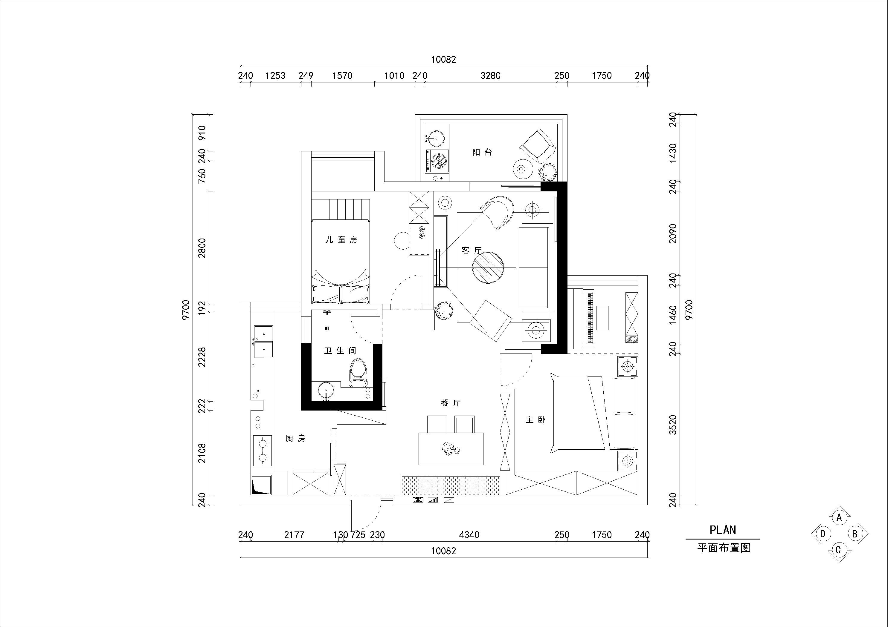 祥细家装户型图三居cad,免费下载 素材下载易图网cad设计图纸库
